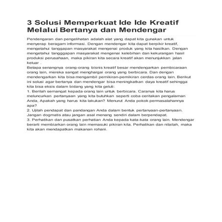 3 solusi memperkuat ide ide kreatif melalui bertanya dan mendengar | DOCX