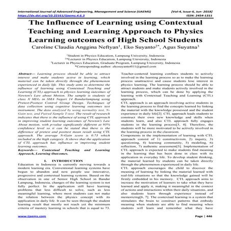 The Influence of Learning using Contextual Teaching and Learning ...