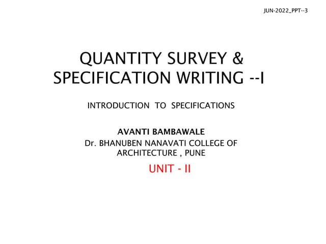 Specification writing-I | PPT | Civil Engineering Industry | Industries