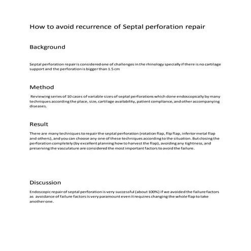 Septal perforation | DOCX | Medical Health