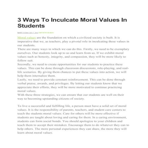 3 Ways To Inculcate Moral Values In Students.docx | Parenting Children ...