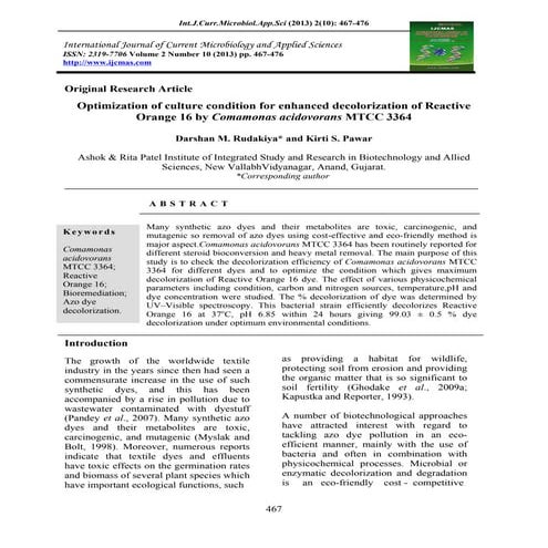 4. optimization of culture condition for enhanced decolorization of reactive orange 16 | PDF