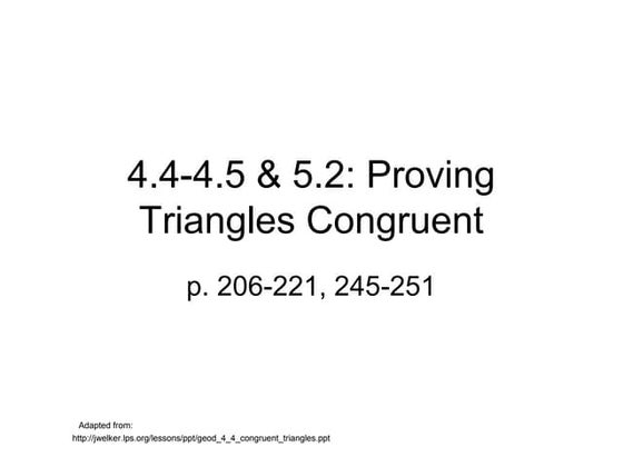 5.3 Congruent Triangle Proofs | PPT