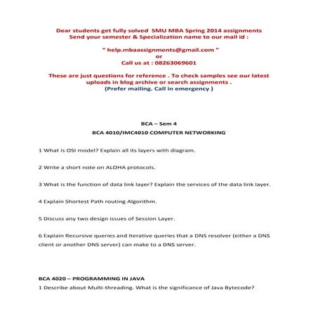 SMU BCA SPRING 2014 SOLVED ASSIGNMENTS SEM-6 | DOCX