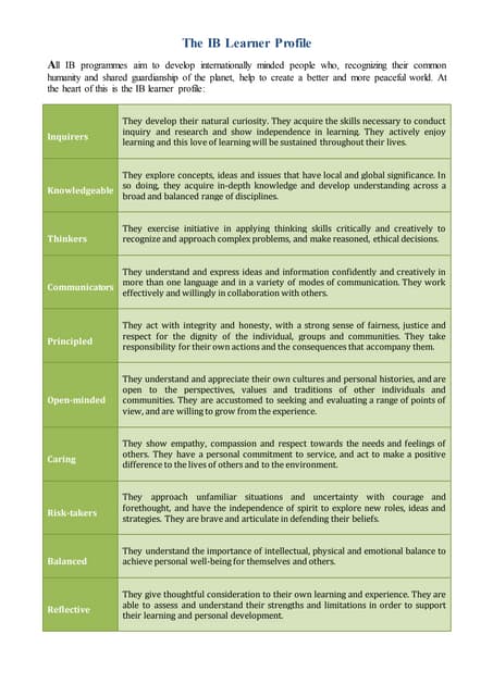 Ib learner profile | PPTX | Educational Assessment | Education