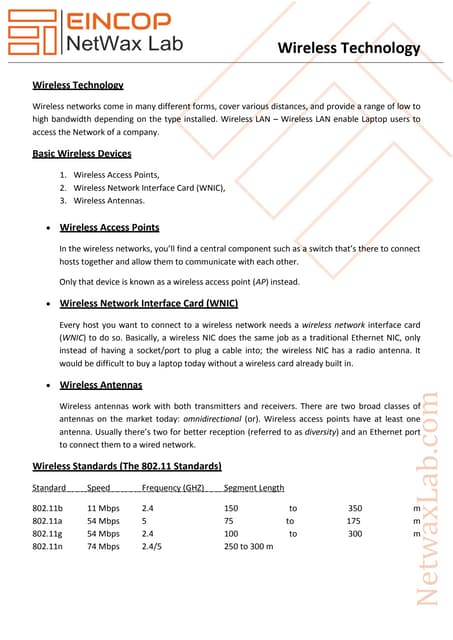 Wireless Technologies and Standards | PPTX | Internet | Computing