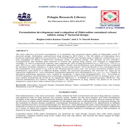 Formulation Development And Evaluation Of Zidovudine Sustained Release Tablets Using 32