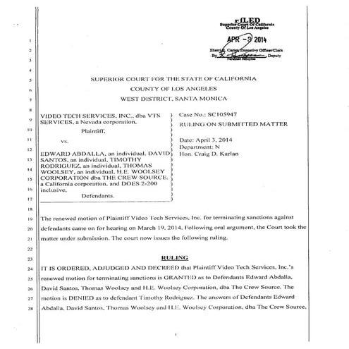 The Crew Source: ruling on motion for terminating sanctions | PDF