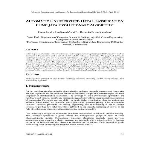 Automatic Unsupervised Data Classification Using Jaya Evolutionary Algorithm Pdf Computing