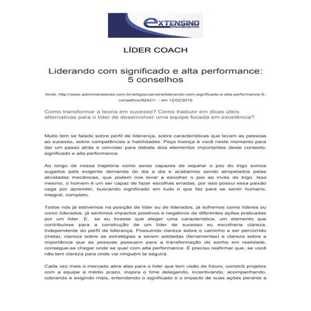 Liderando com significado e alta performance | PDF