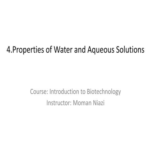 Properties of water and aqueous solutions | PPTX
