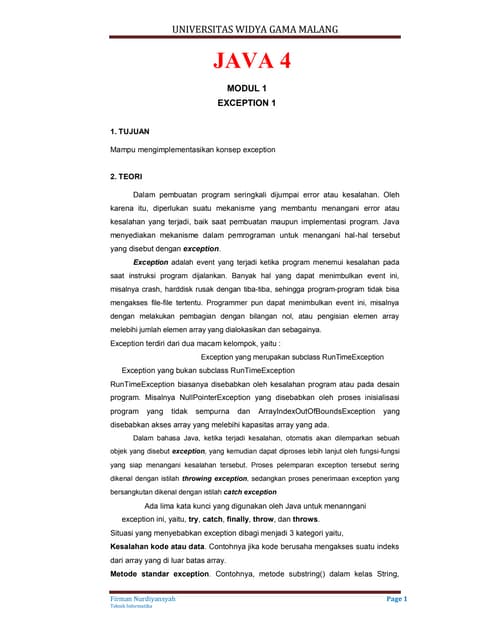 [PBO] Pertemuan 10 - Exception & Error Handling | PPT