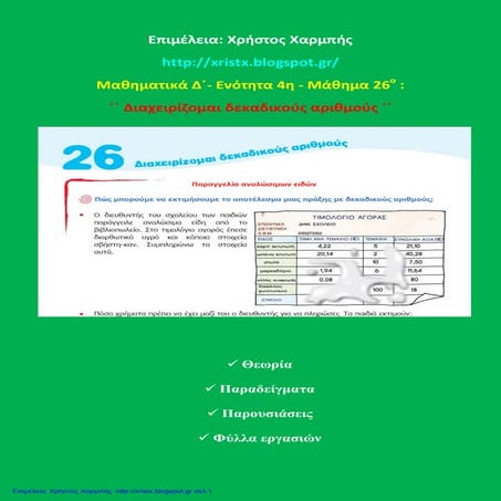 3ο Επαναληπτικό στα Μαθηματικά, Δ΄ τάξη: Κεφ. 15 - 20 | PDF