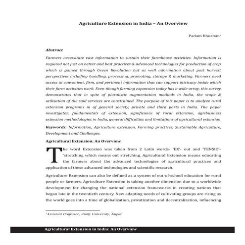 Agricultural Extension in India: An Overview | PDF