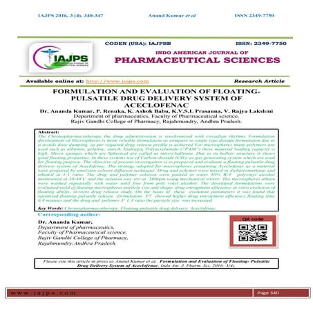 Formulation And Evaluation Of Floating Pulsatile Drug Delivery System Of Aceclofenac Pdf