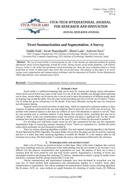 Tweet Summarization And Segmentation A Survey Pdf