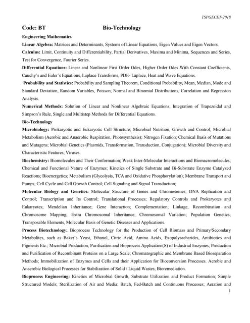 Karnataka PGCET Biotechnology 2018 syllabus | PDF | Science