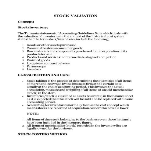 STOCK VALUATION | DOCX
