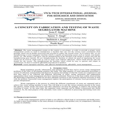 A CONCEPT ON FABRICATION AND TESTING OF WASTE SEGREGATOR MACHINE | PDF ...