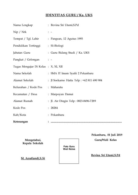 FORMAT BUKU KUNJUNGAN UKS | DOCX