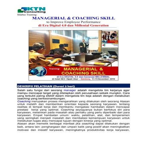 Silabus Training "MANAGERIAL & COACHING SKILL di Era Digital 4.0 & Generasi Milennial" | PDF