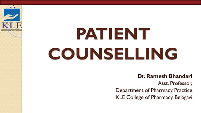 Role of pharmacist in patient counselling | PPTX