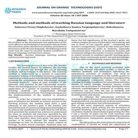 Methods and methods of teaching Russian language and literature | PDF