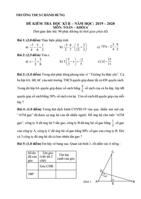 Đề Thi HK2 Toán 6 - THCS Tây Úc | DOCX