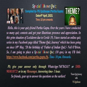 WEEKLY THEME QUIZ JOURNEY- APRIL MONTH'S SPECIAL- FULL SET-7.4.2021