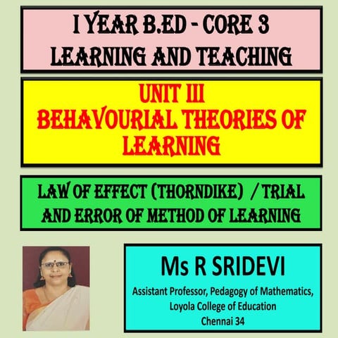 Thorndike's Trial and Error Learning Theory | PPTX