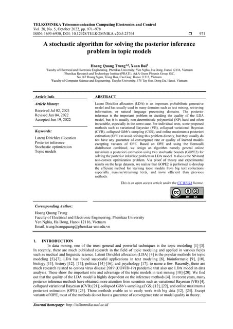 A Stochastic Algorithm For Solving The Posterior Inference Problem In Topic Models Pdf