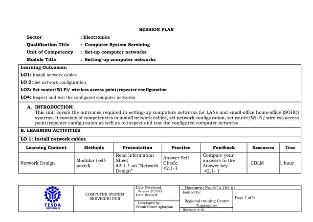 CSS NC II Module : Set-up Computer Networks | PDF