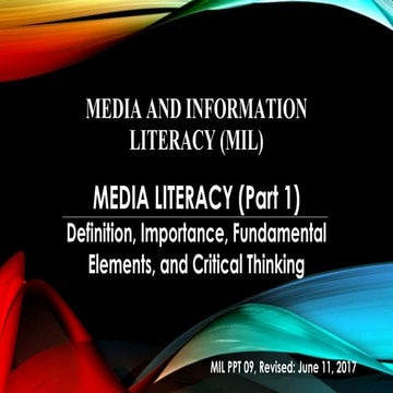 Media and Information Literacy (MIL) 4.MIL Media Literacy (Part 1 ...