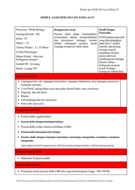 Modul Ajar Kurikulum Merdeka (PJOK) Kelas 3 | PDF