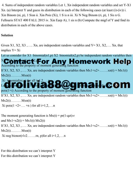4 Sums Of Independent Random Variables Let 1 Xn Independent Random Pdf