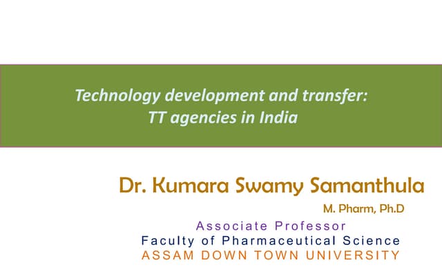 Technology transfer (tt) agencies in India | PPTX