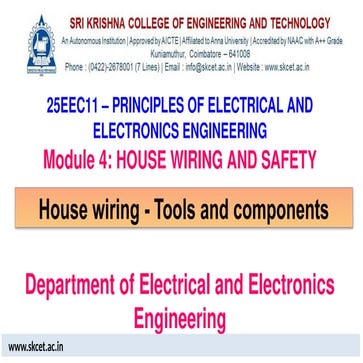 House wiring - Tools and components IN ELECTRICAL ENGINEERING | PPTX
