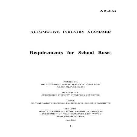 AUTOMOTIVE INDUSTRY STANDARD Requirements for School Buses in India | PDF