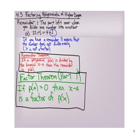 4.3 Factoring Polynomials Of Higher Degree | PPT