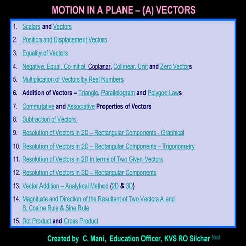 4-a-motion-in-a-plane-and-vectors.ppt for physics class 11 | PPT