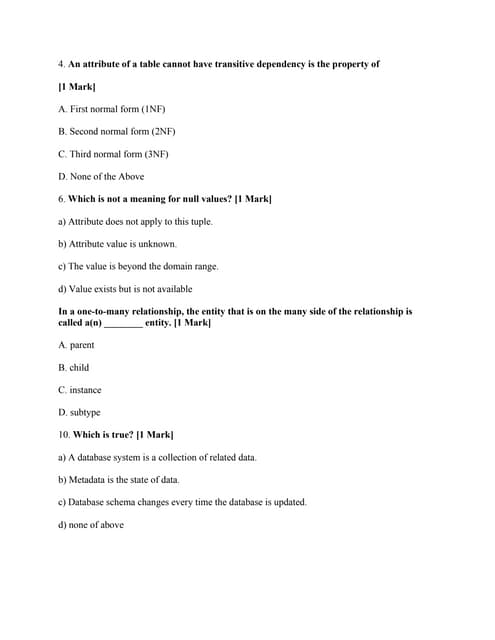 4 An Attribute Of A Table Cannot Have Transitive Dependency Is The Prpdf