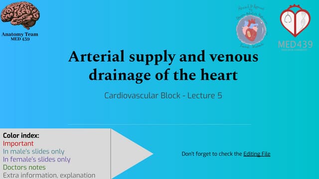 Blood supply and venous drainage of heart | PPTX