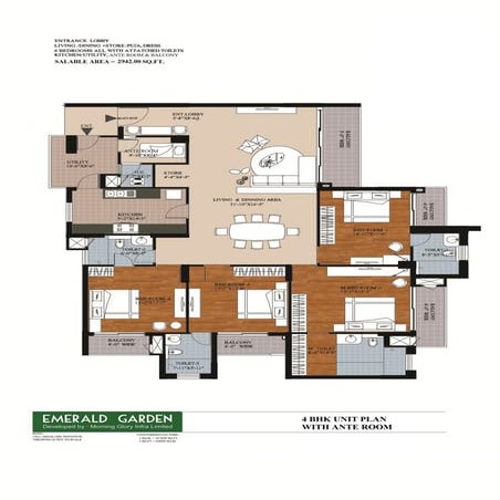 4 BHK Unite Plan With Ante Room | PDF