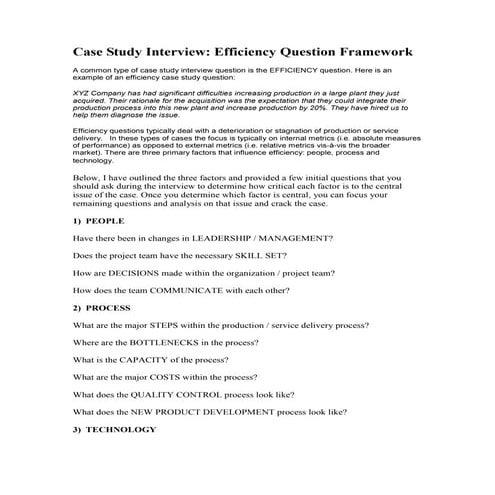 4. case study interview efficiency question framework | PDF