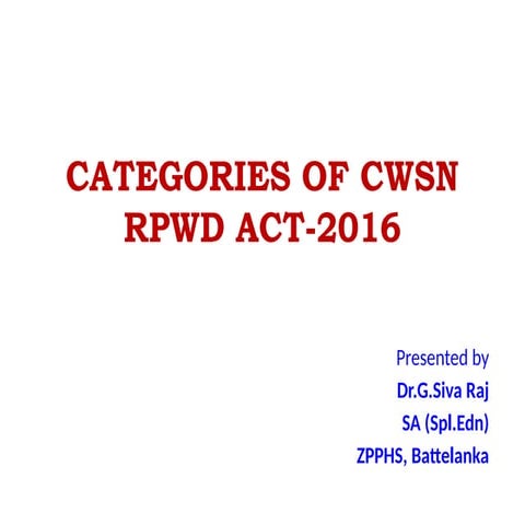 4-CATEGORIES OF CWSN-Types of disability as per RPWD-2016.pptx