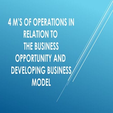 Entrepreneurship - Lesson 6 - 4M's of Operation in Business Opportunity ...
