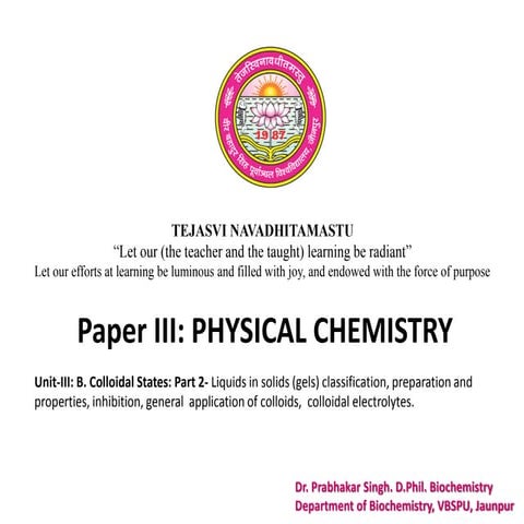 B Sc I Year Physical Chemistry Unit Iii Part 2 Colloidal State Pdf