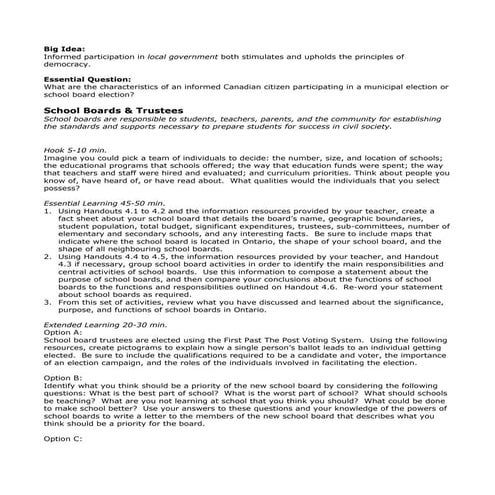 Municipal Election Lesson 4 - School Boards | DOC