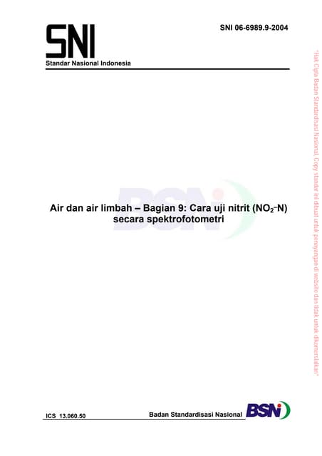 SNI 6989.72:2009 tentang Air dan Air Limbah - Bagian 72: Cara Uji Kebutuhan Oksigen Biokimia ...