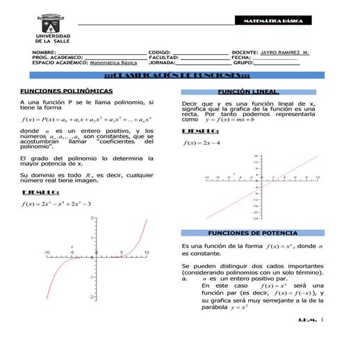 Hojas De Trabajo De Clases De Funciones Características
